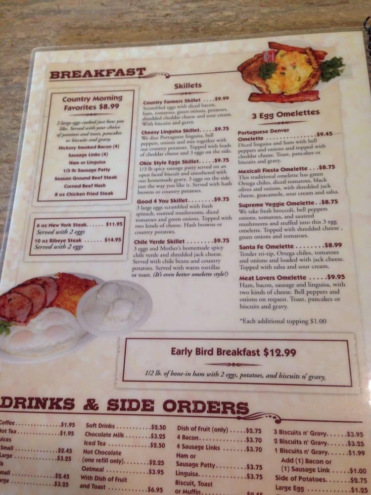 Menu at Cafe 101, Coalinga