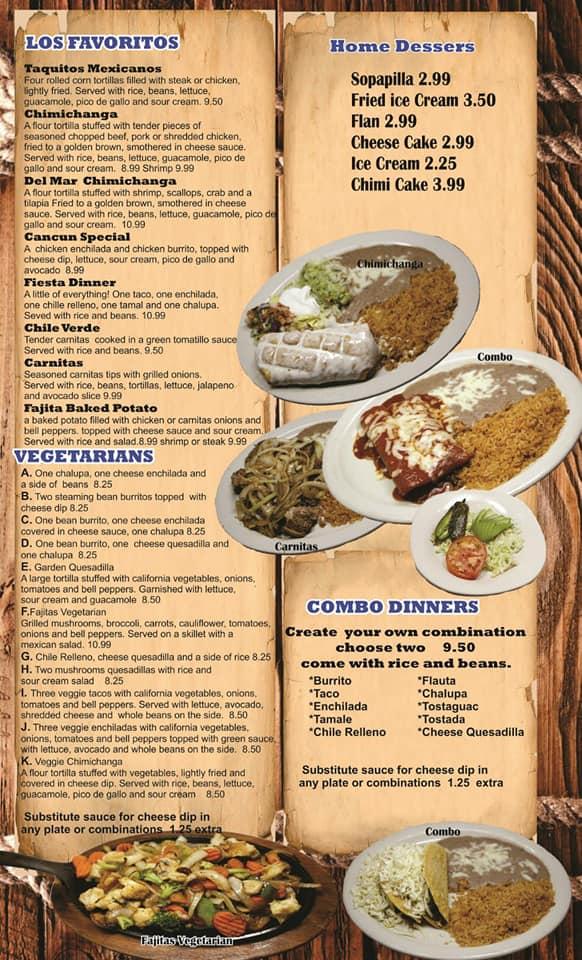 Menu at Cancun Mexican Cuisine restaurant, Warrensburg