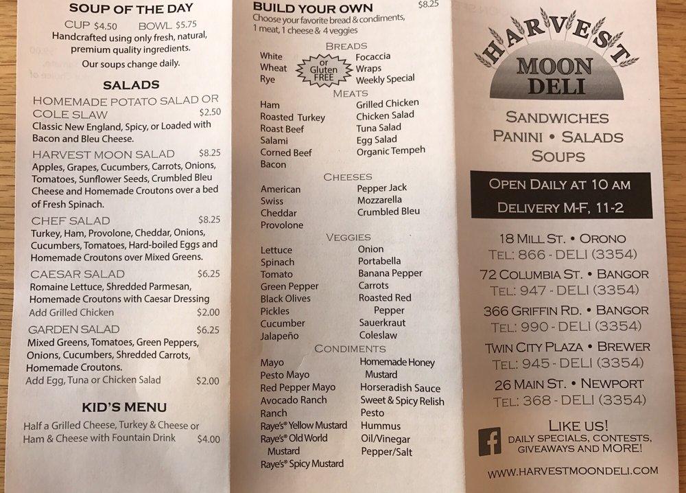 Menu at Harvest Moon Deli restaurant, Bangor, 366 Griffin Rd