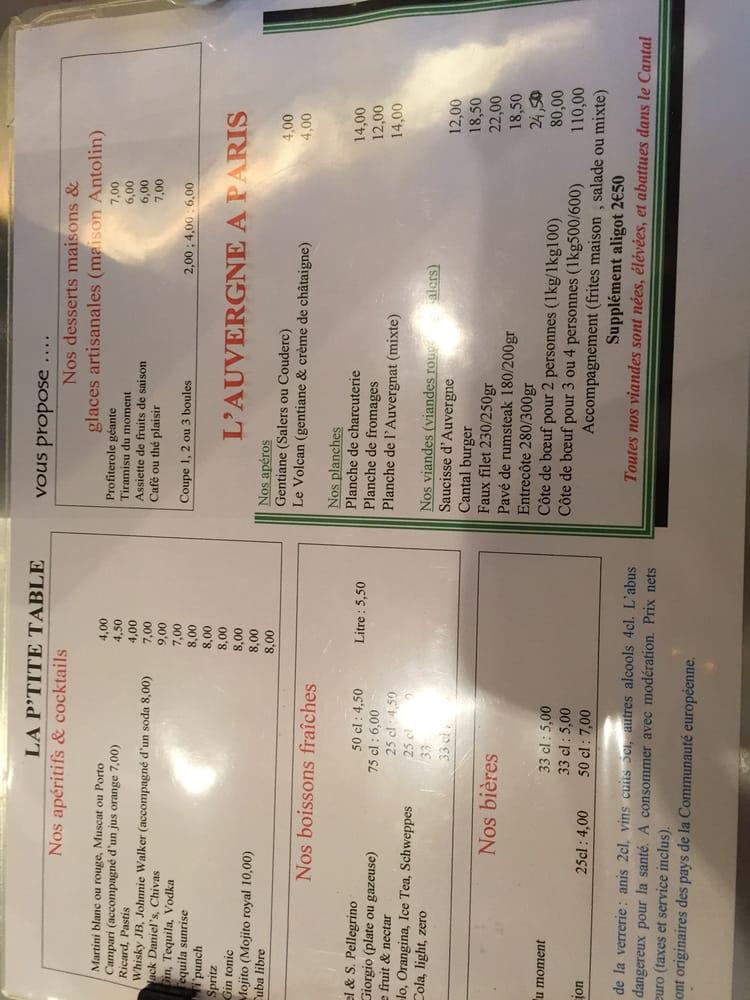 Menu at La P'tite Table restaurant, Paris, 8 Av. de Versailles