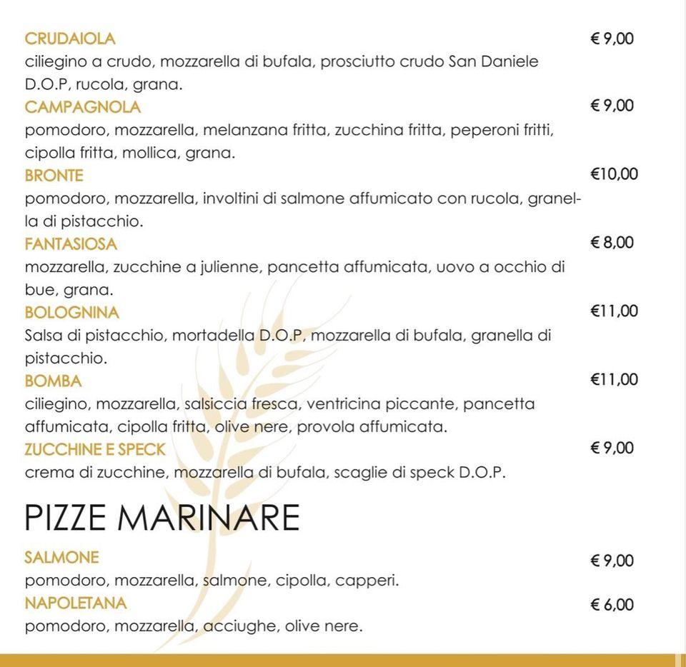 Speisekarte von La Spiga restaurant, Ispica