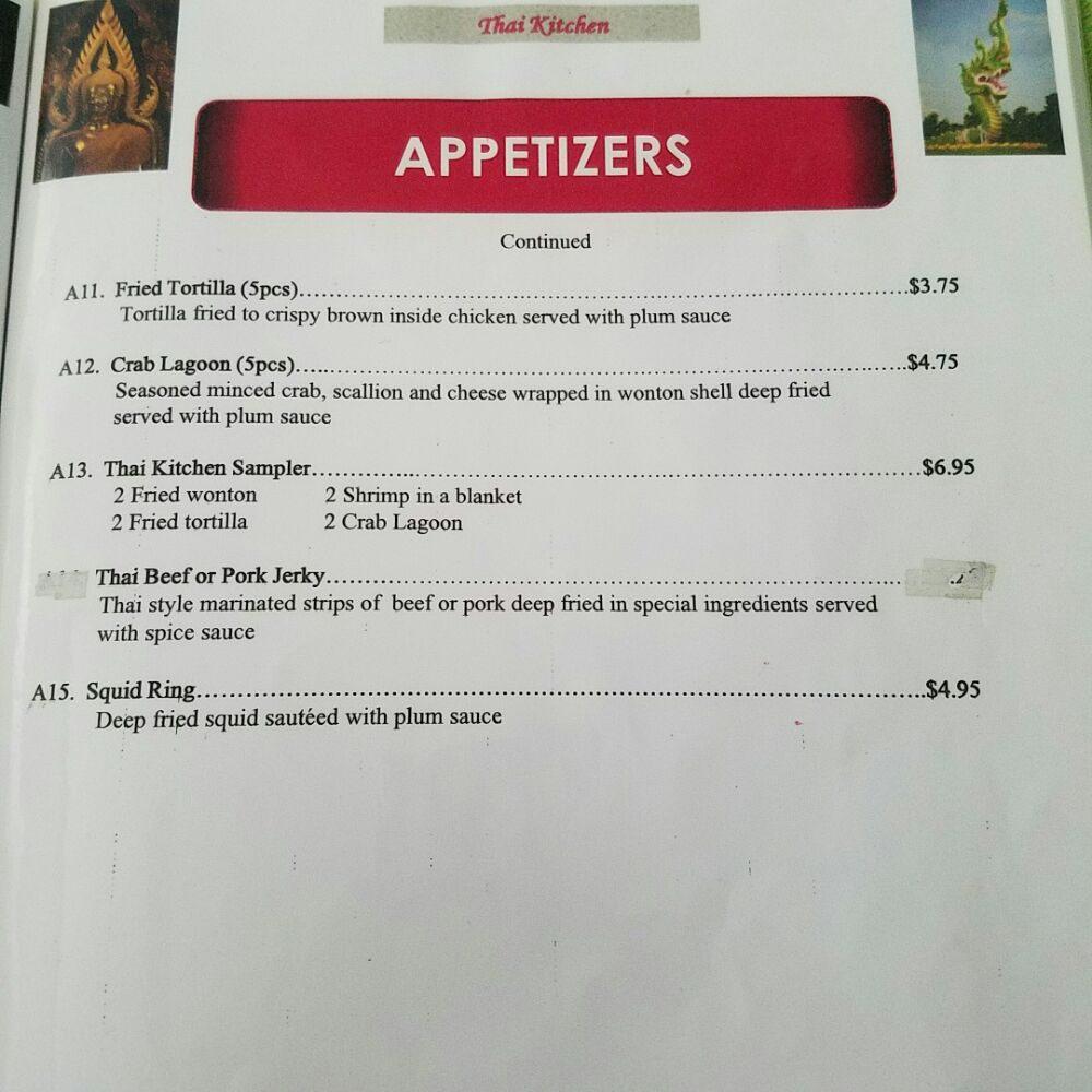 Menu at Thai Kitchen restaurant, Evans