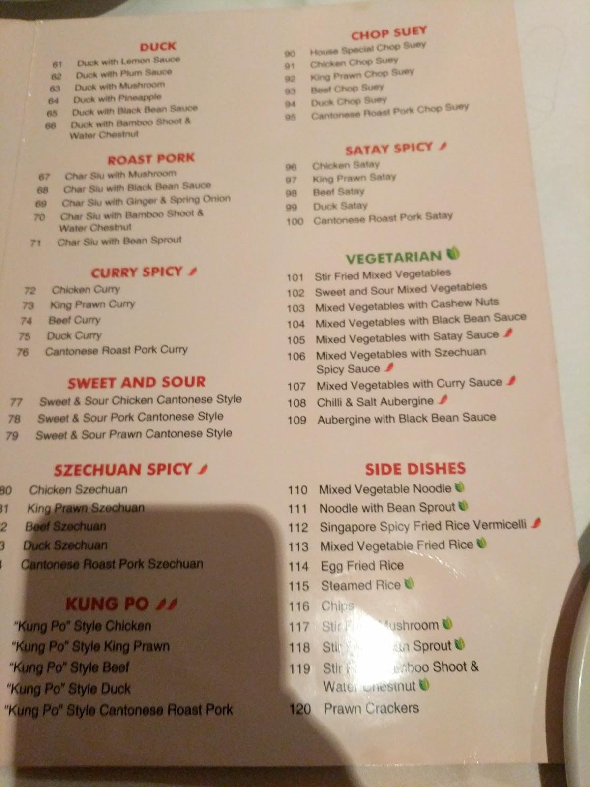 Menu at The Red Chamber restaurant, Redditch