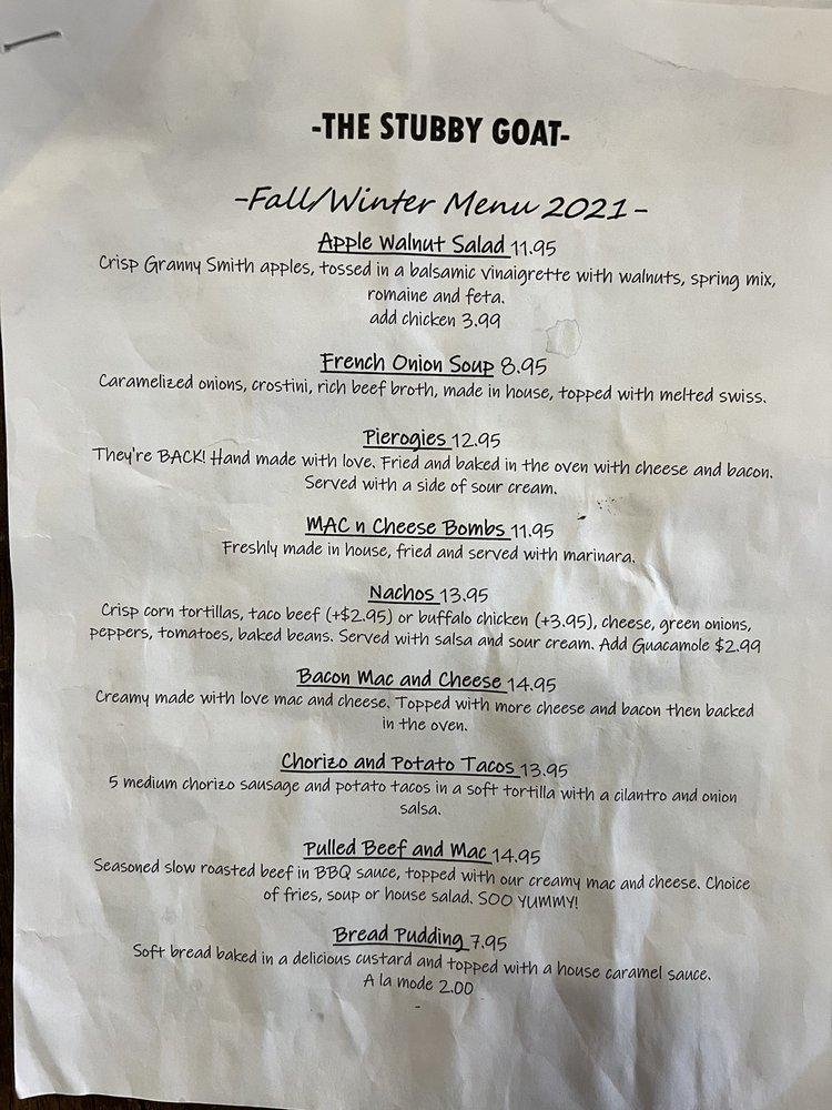 Menu at The Stubby Goat pizzeria, Chatham-Kent