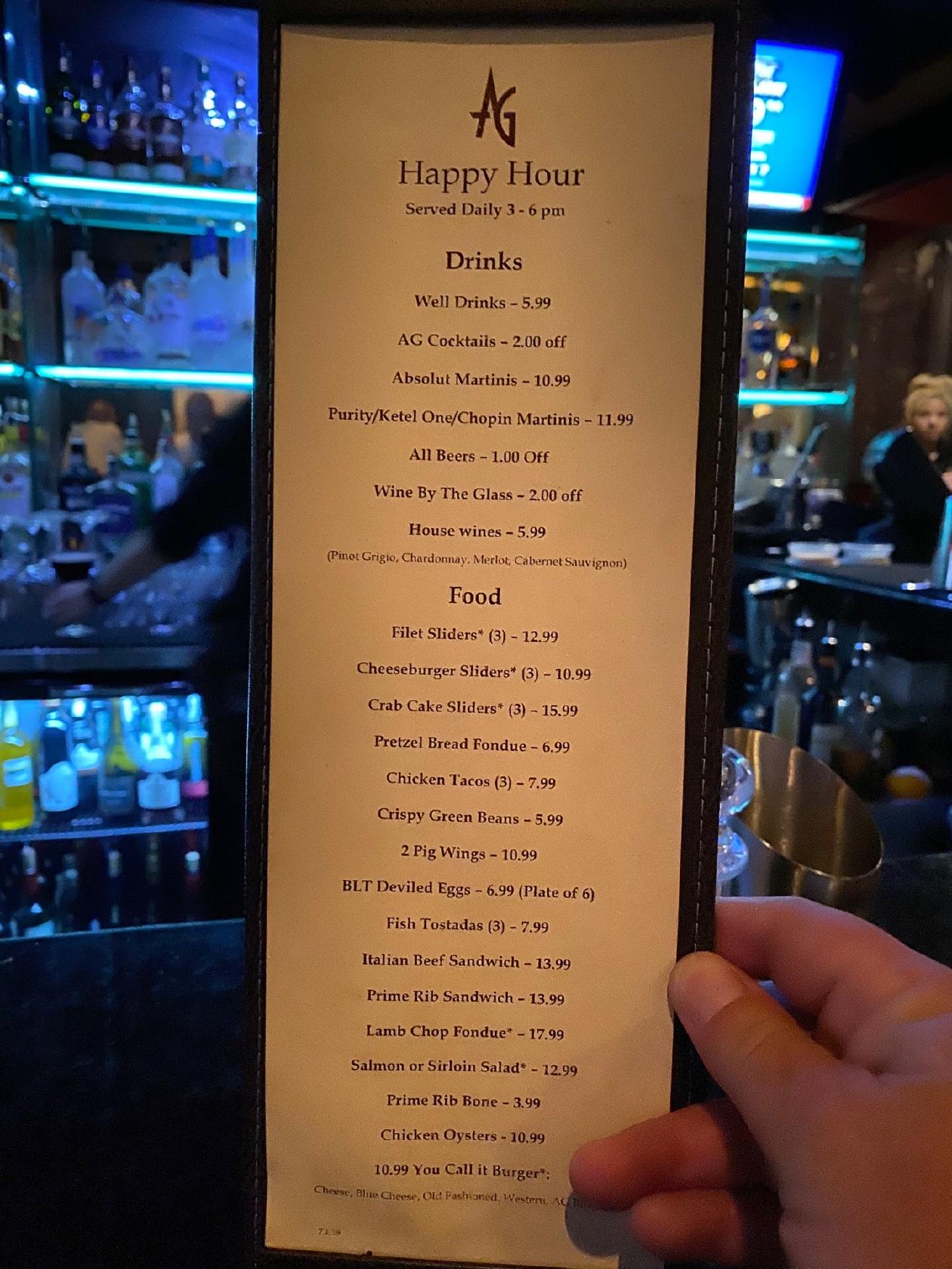 Menu at Arrowhead Grill steakhouse, Glendale
