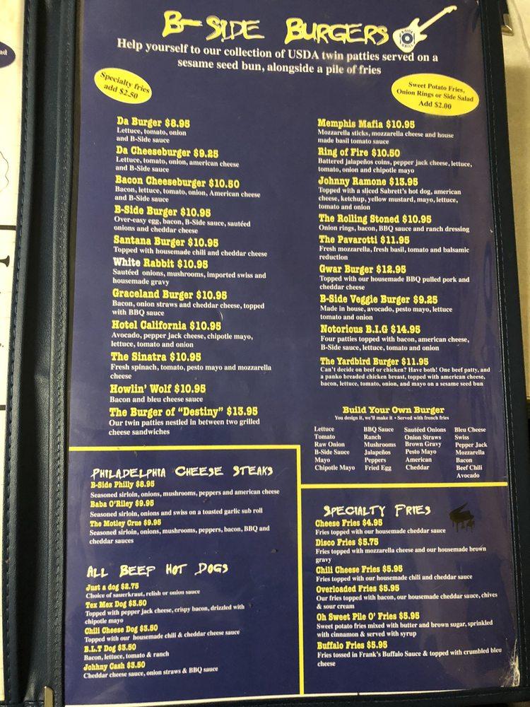 Menu at B-Side Grill restaurant, New Paltz