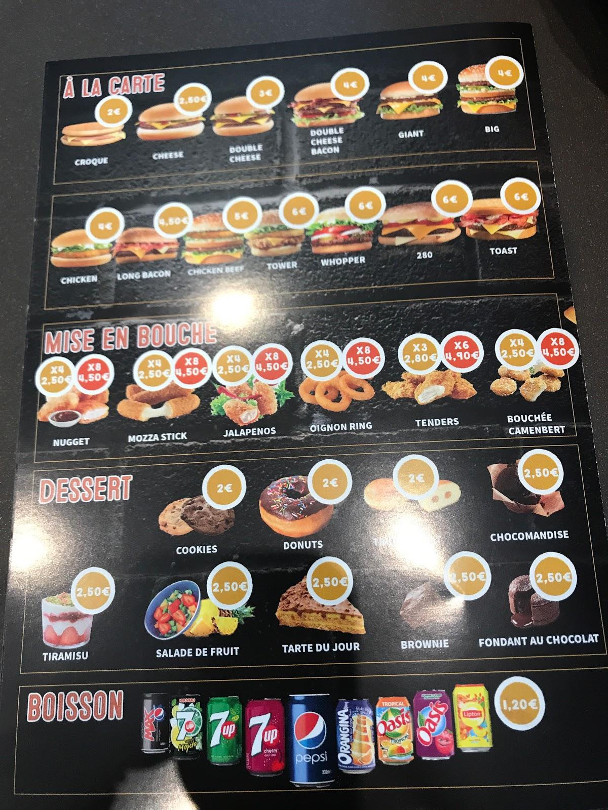 Menu at Baze burger restaurant, Saint-Ouen