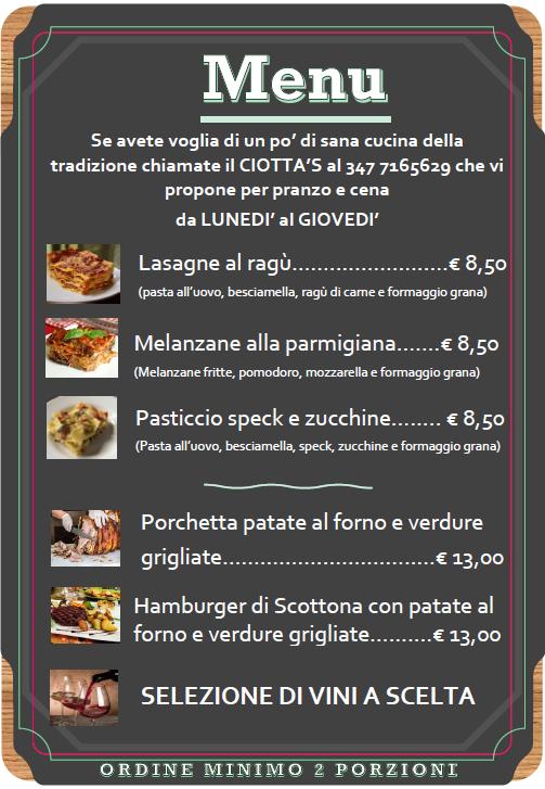 Menu da Ciotta's pub & bar, Conegliano