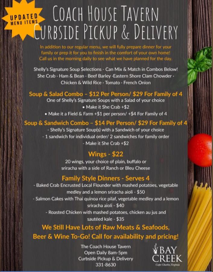 Menu at Coach House Tavern restaurant, Cape Charles
