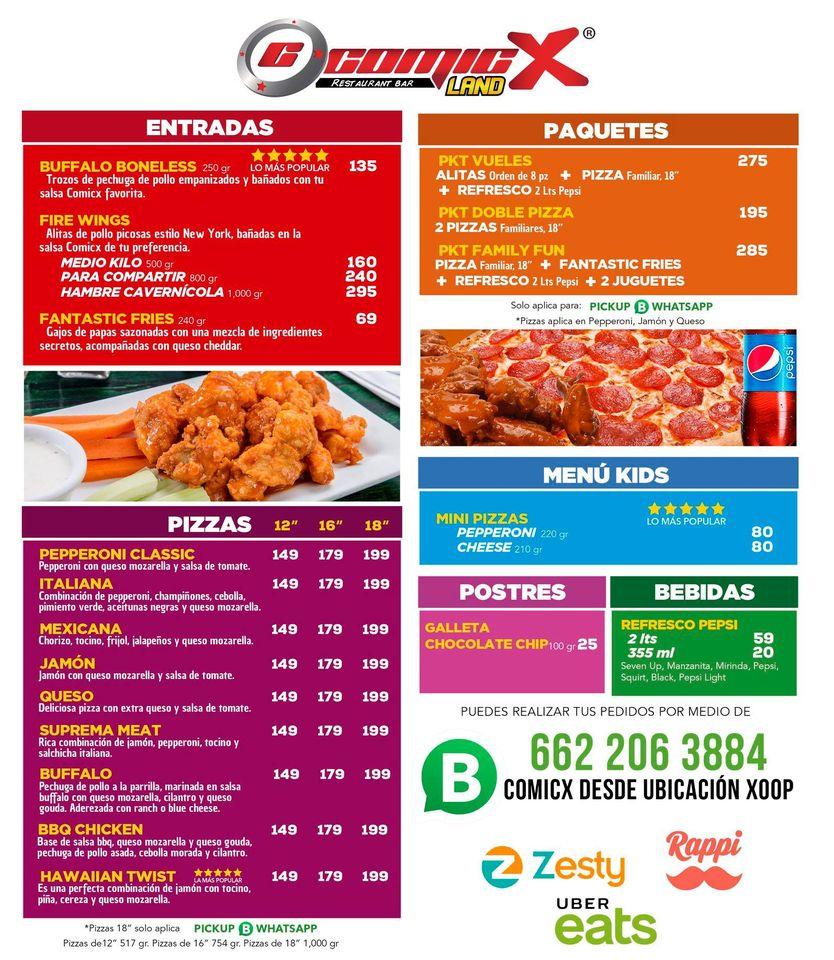 Menu at ComicX Galerias pub & bar, Hermosillo