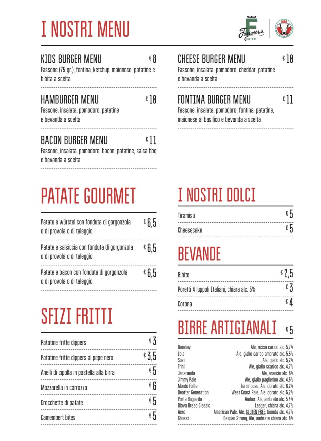 Menu da Fassoneria Genova Pria ristorante, Genova