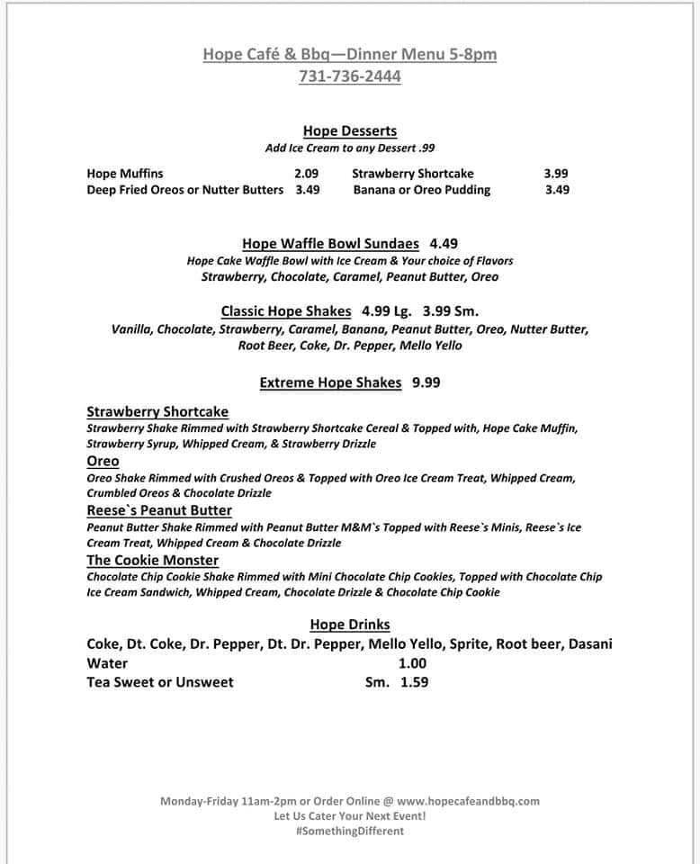 Menu at Hope Café & Bbq, Jackson