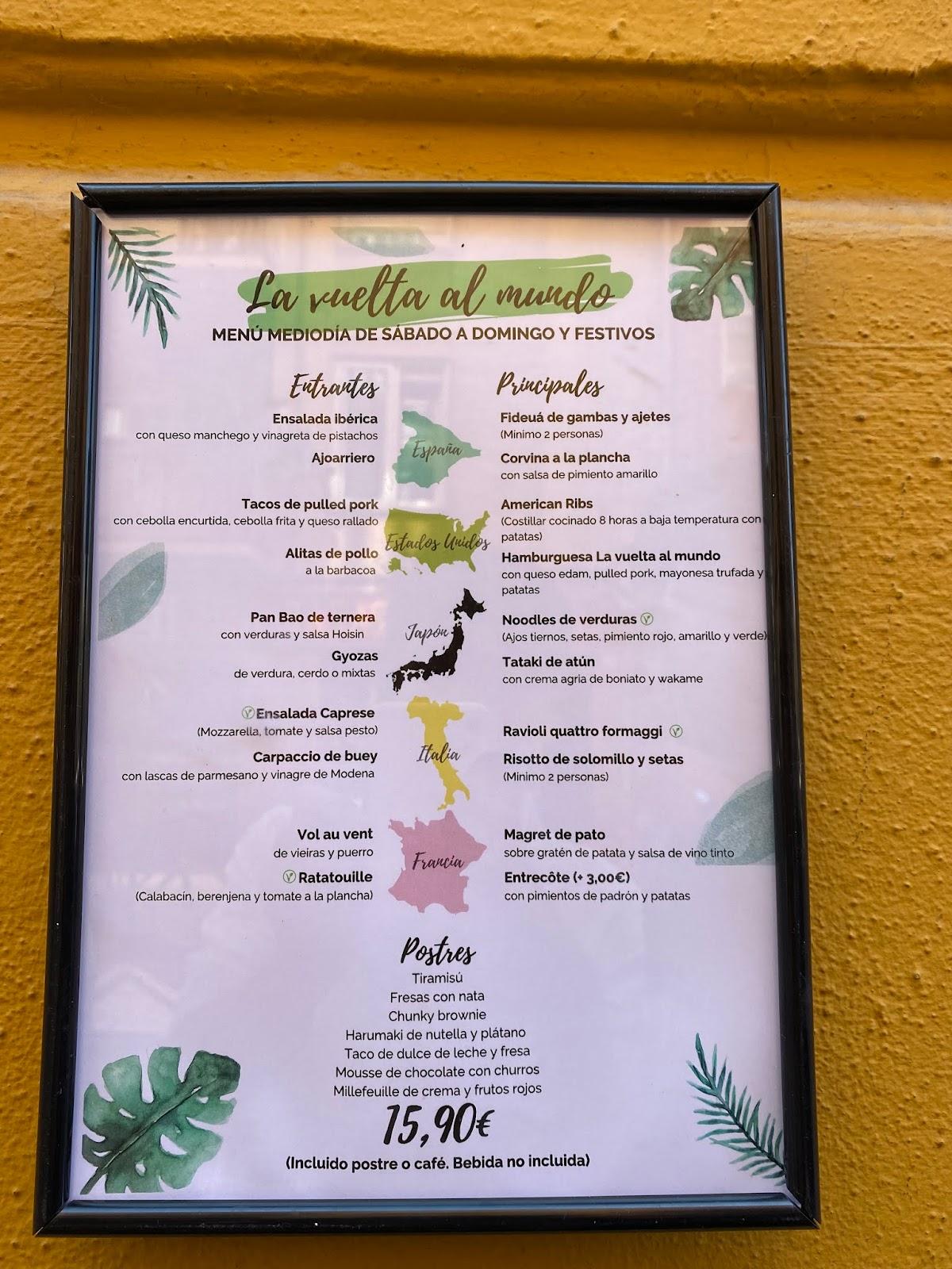 Menu at La vuelta al mundo restaurant, Valencia