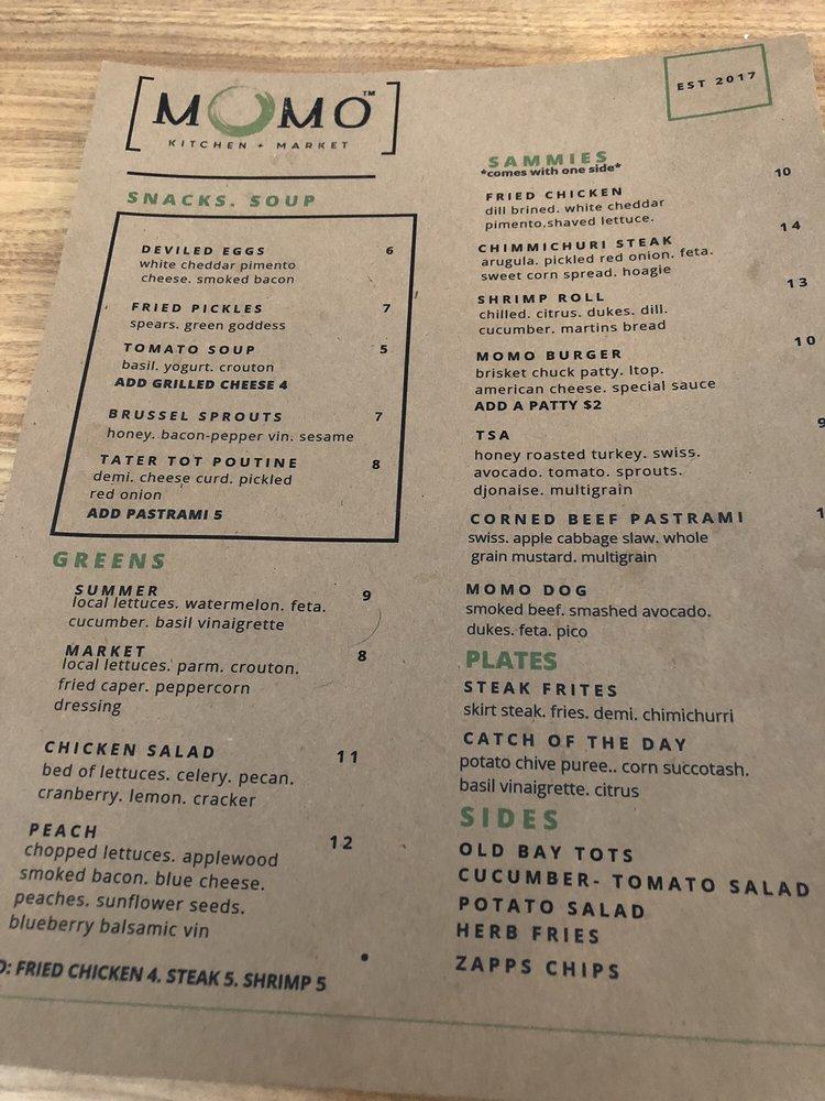 Menu at MOMO Kitchen & Market restaurant, Goose Creek