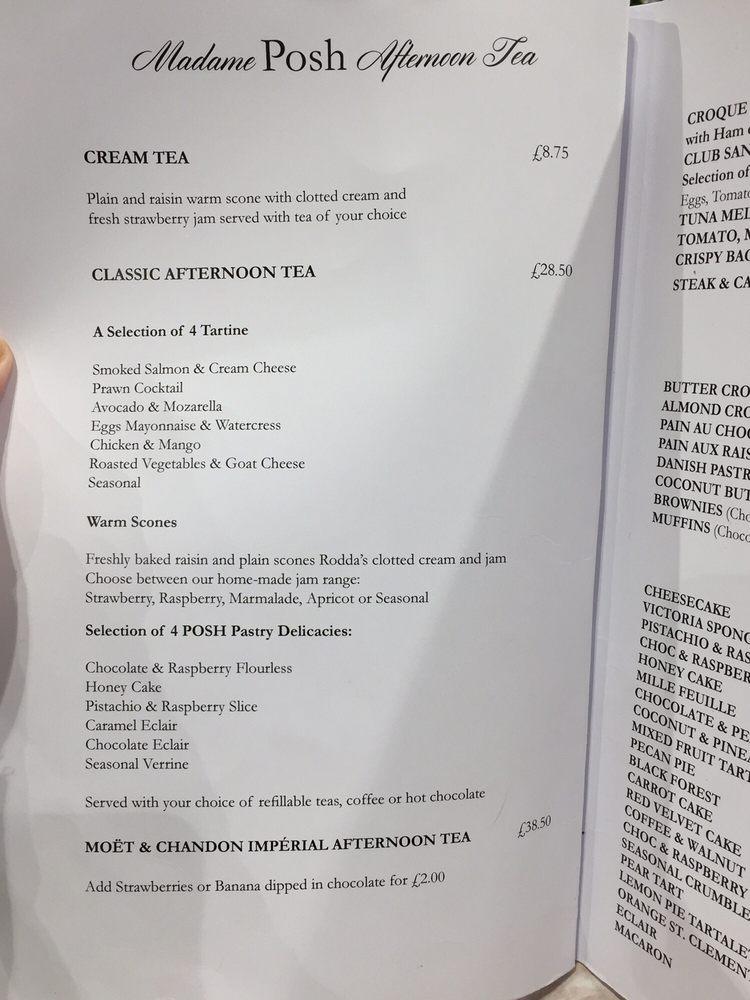 Menu at Madame Posh - Afternoon Tea in Windsor cafe, Windsor