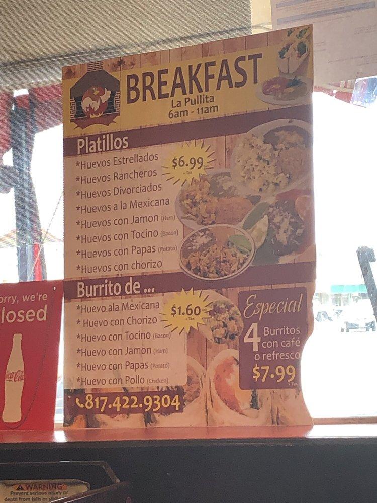 Menu at Pollos La Pullita restaurant, Arlington