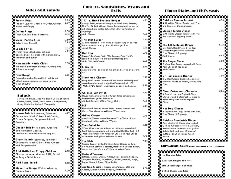 Menu at Star Drive-In pizzeria, Taunton