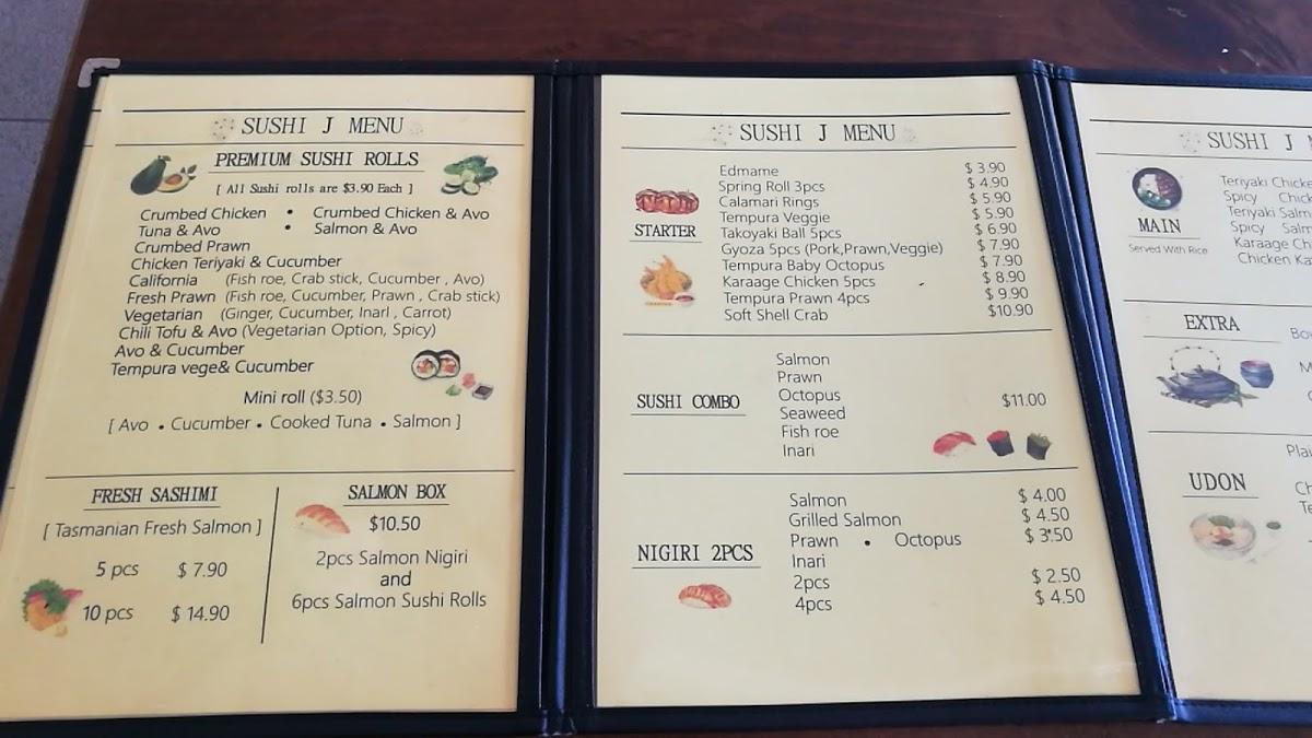 Menu at Sushi J restaurant, Yorkeys Knob