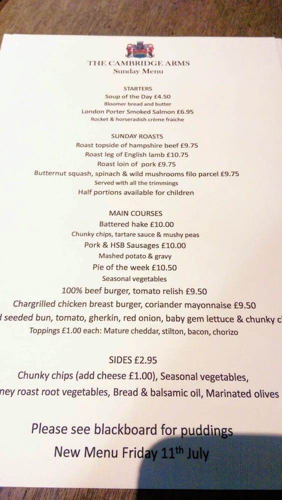 Menu at The Cambridge Arms pub & bar, Bristol