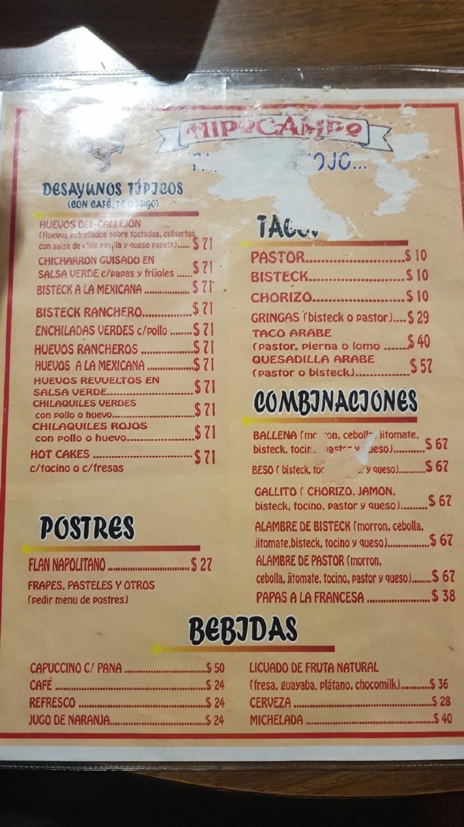 Menu at Tortas Hipocampo restaurant, San Luis Potosi