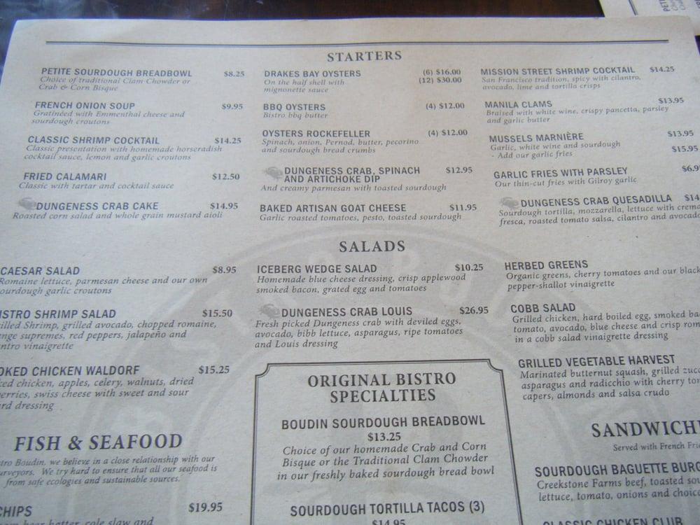 Menu at Boudin Bakery, San Francisco, 160 Jefferson St
