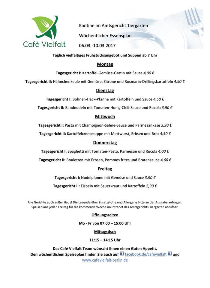 Speisekarte von Café Vielfalt - Kantine Im Amtsgericht Tiergarten ...