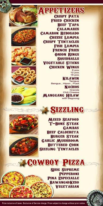 Menu at Cowboy Grill pub & bar, Quezon City, Ortigas Avenue Extension