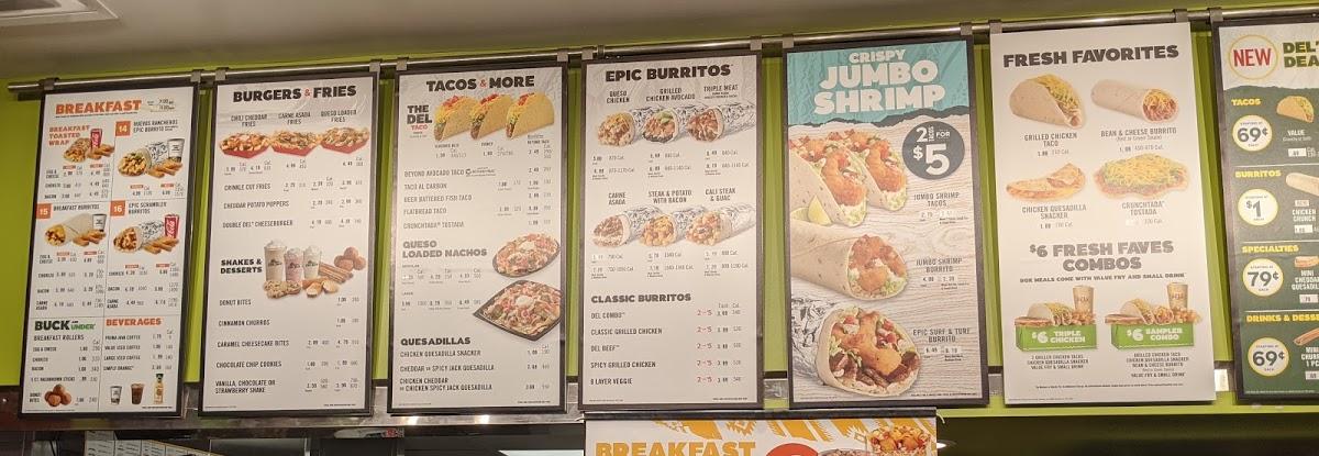 Menu at Del Taco restaurant, Stillwater