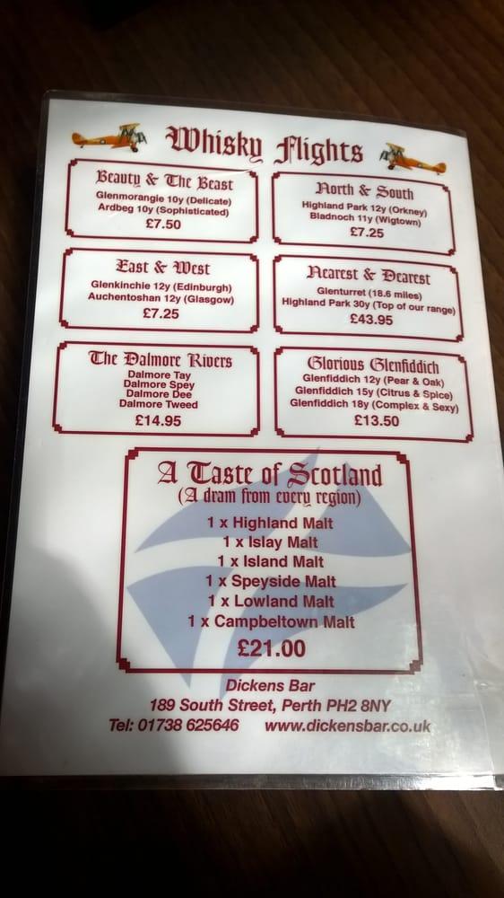 Menu at Dickens Bar, Perth