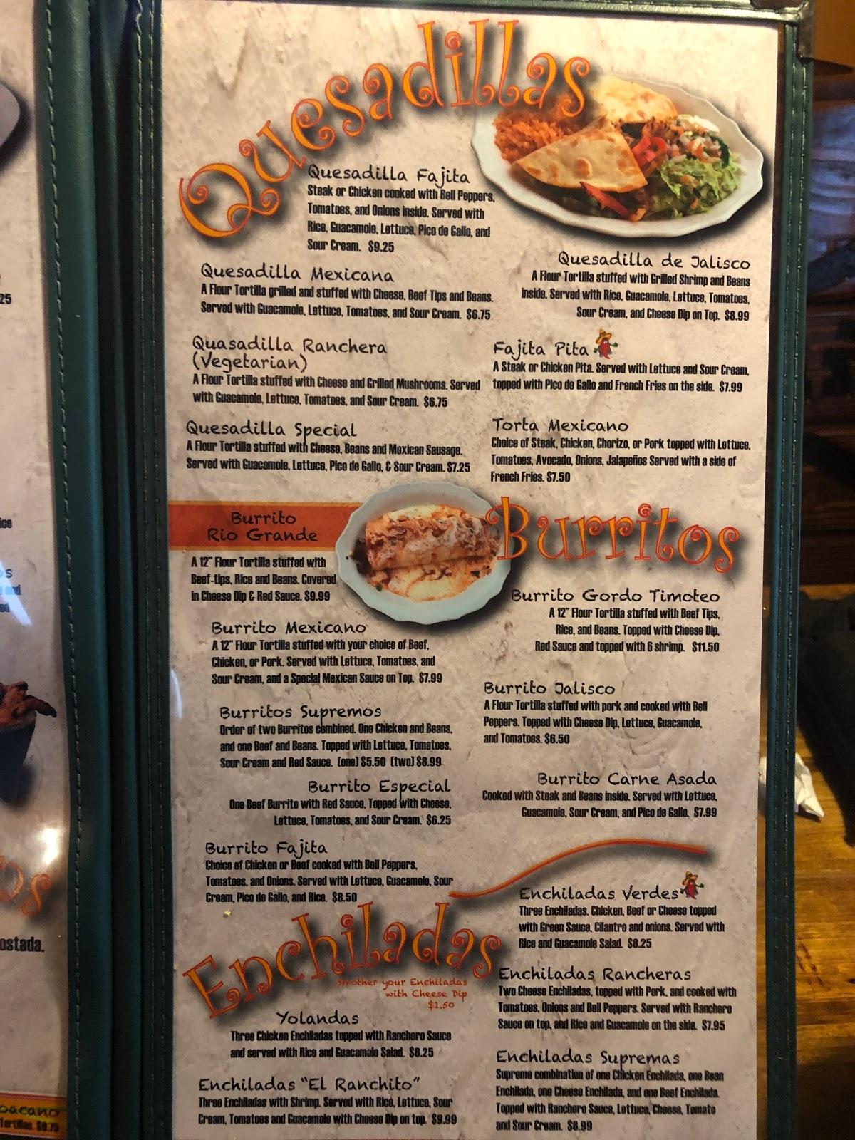 Menu at El Ranchito restaurant, Osage City