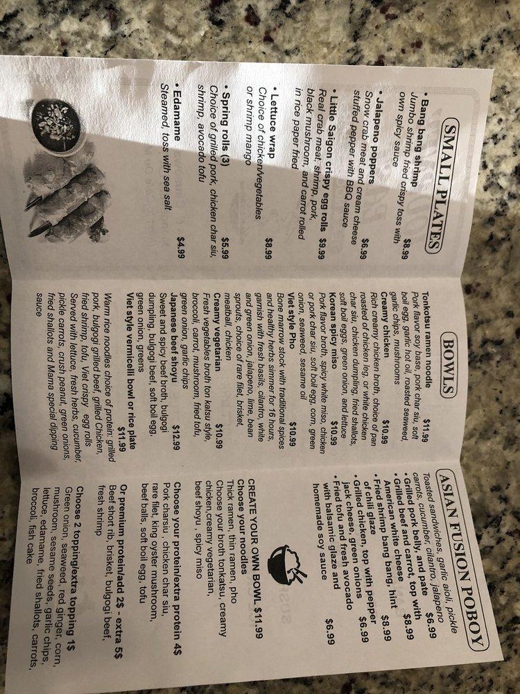 Menu at Journey Ramen restaurant, Mandeville