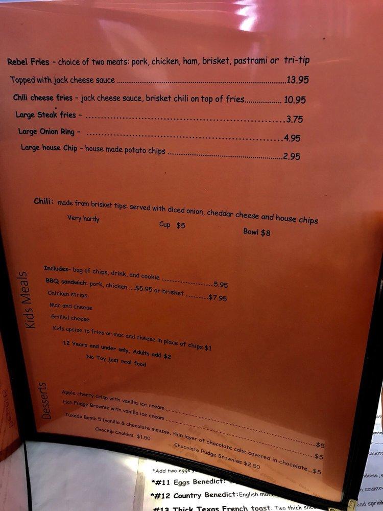 Menu at Rebel BBQ, Lake Havasu City