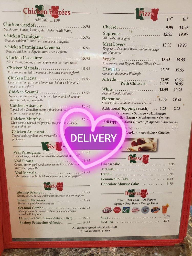 Menu at Roma’s Pasta and Pizza pizzeria, Kermit