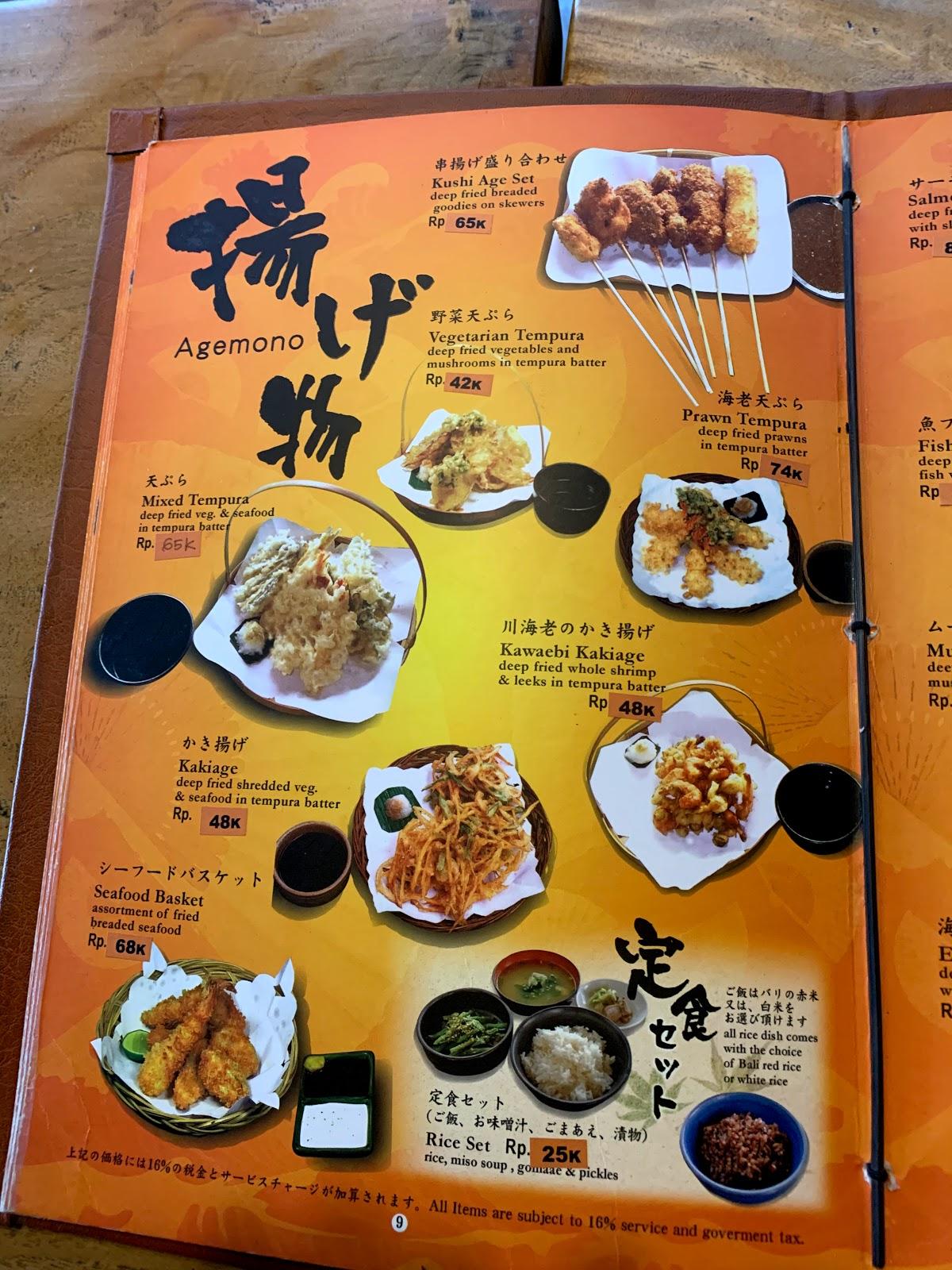 Menu at Ryoshi Japanese Restaurant Ubud, Ubud