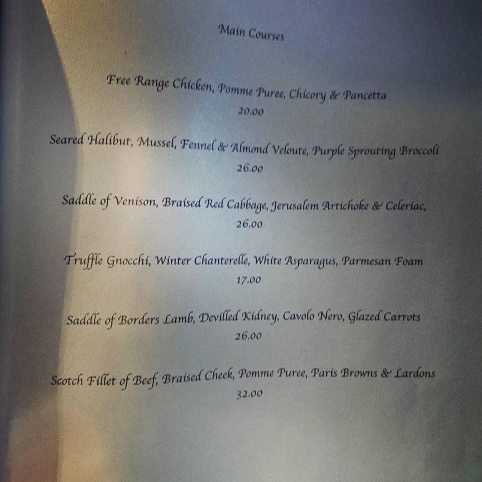 Menu at The Grain Store restaurant, Edinburgh
