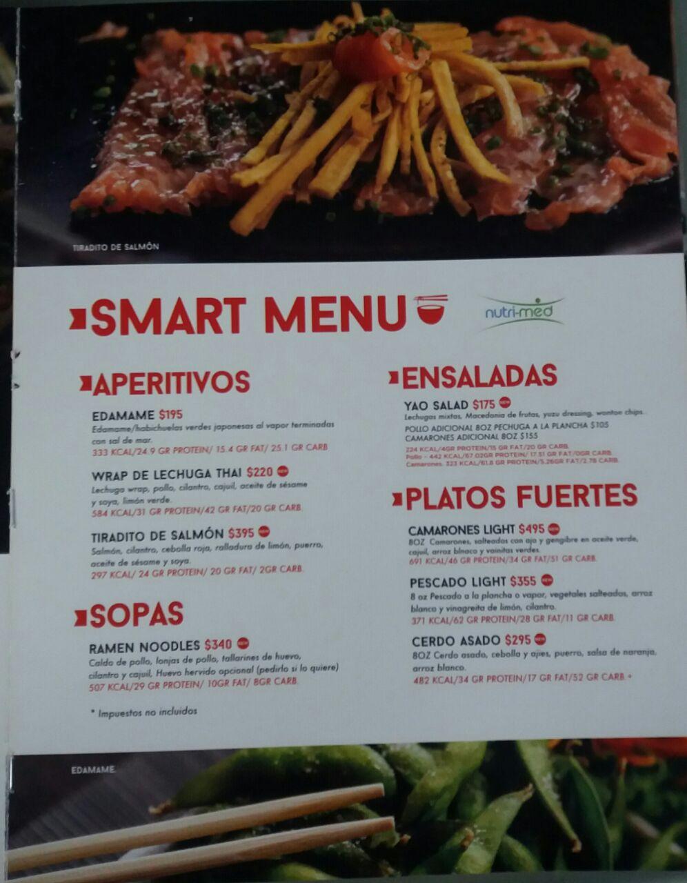Carta del restaurante Yao, Santo Domingo, Av. Rómulo Betancourt 1566