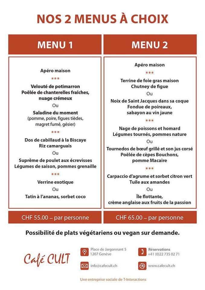 Menu at Café Cult, Geneva