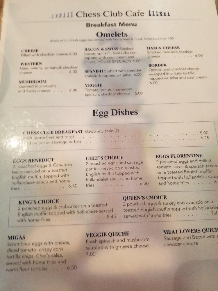 Menu at Chess Club Cafe, Blanco