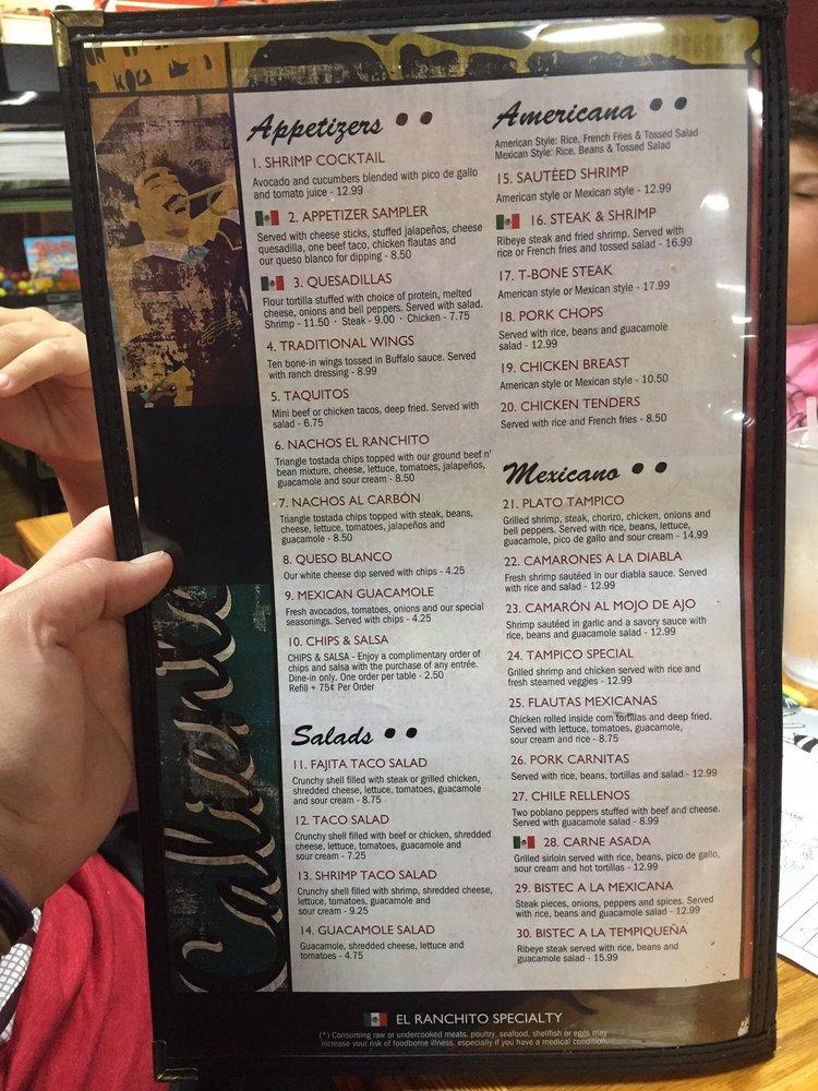 Menu at El Ranchito Jalisco restaurant, Bartow