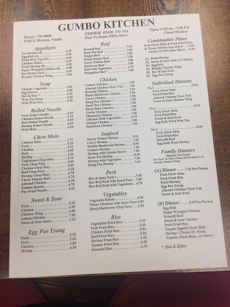 Menu at Gumbo Kitchen Chinese Food restaurant, Visalia