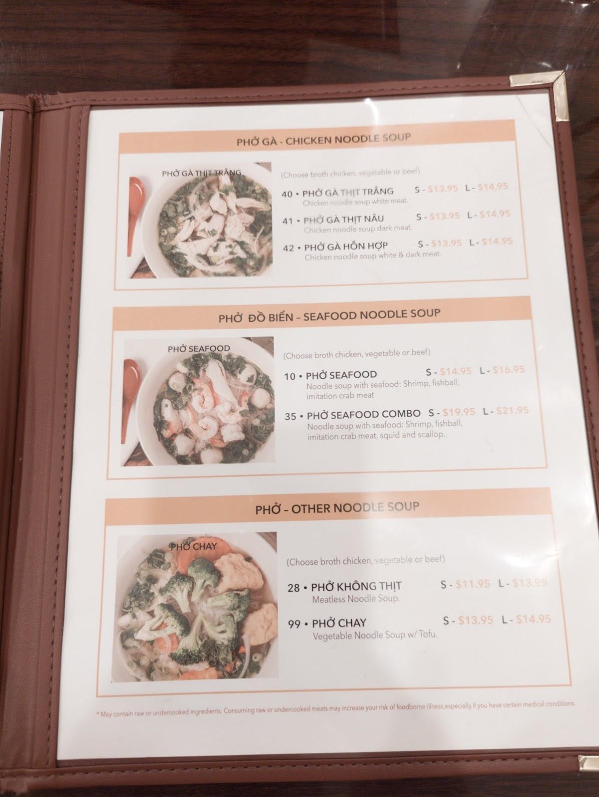 Menu at Pho Golden Star restaurant, Bailey's Crossroads
