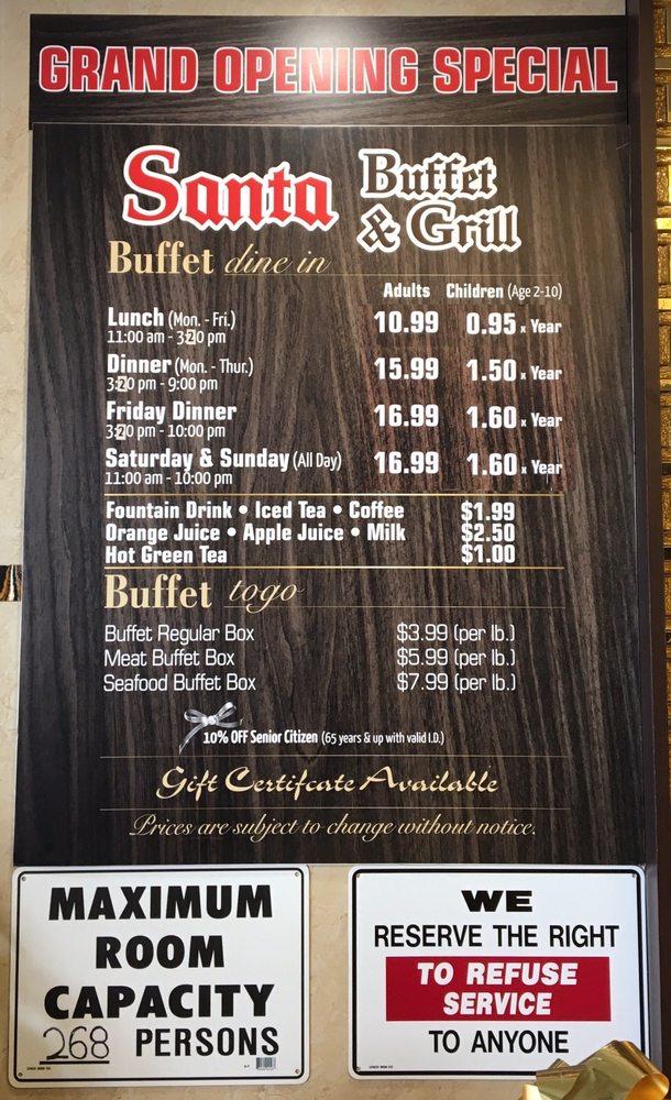 Menu at Santa Buffet & Grill restaurant, Santa Ana