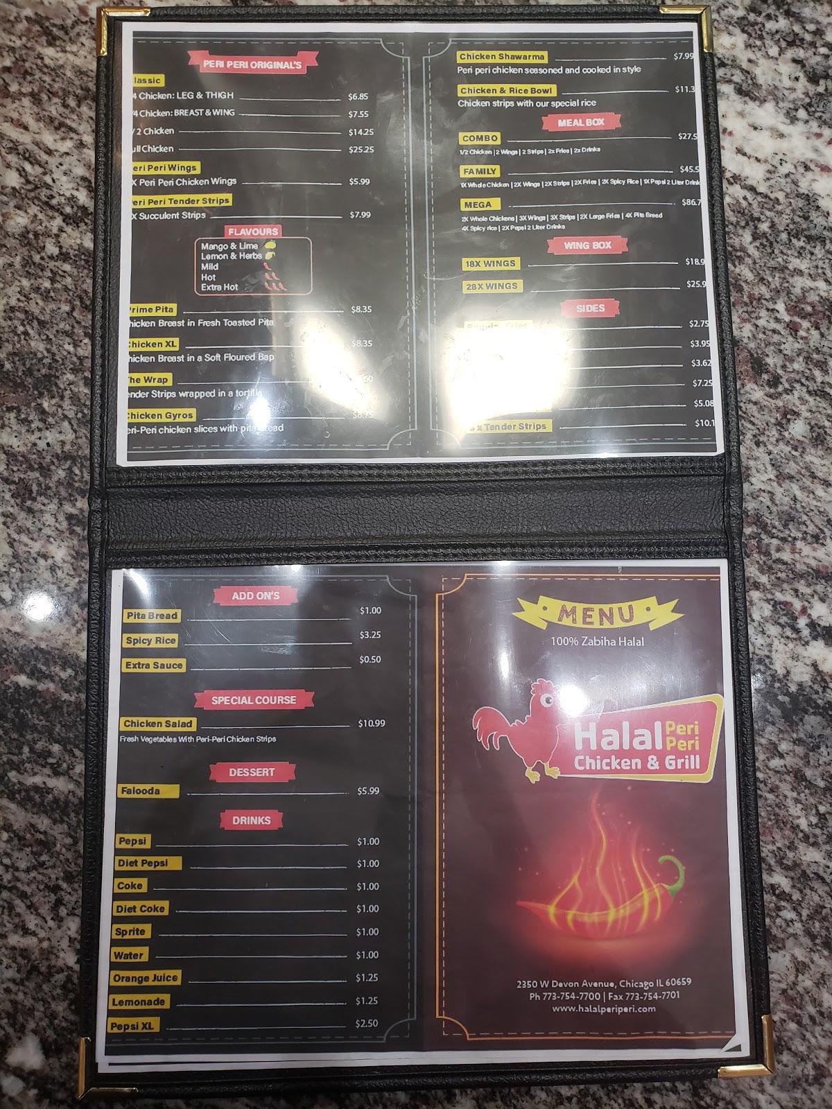 Menu at Halal Peri Peri Chicken & Grill restaurant, Chicago