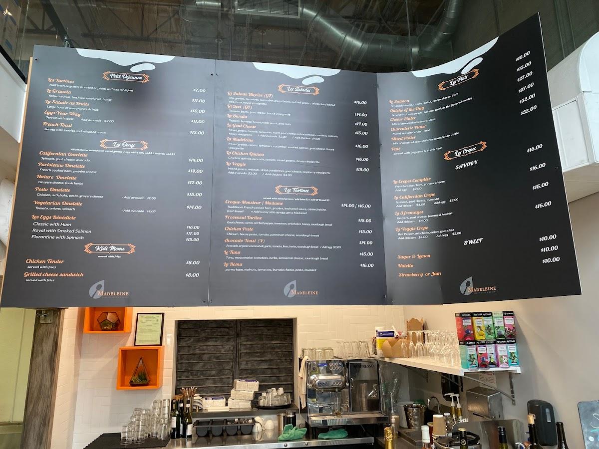 Menu at Madeleine Café & Bakery, Solana Beach