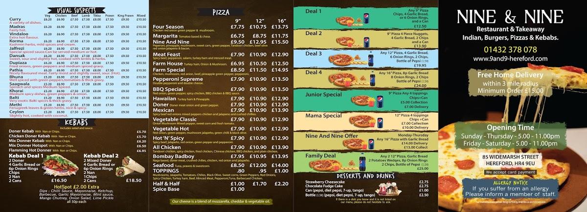 Menu at Nine & Nine fast food, Hereford
