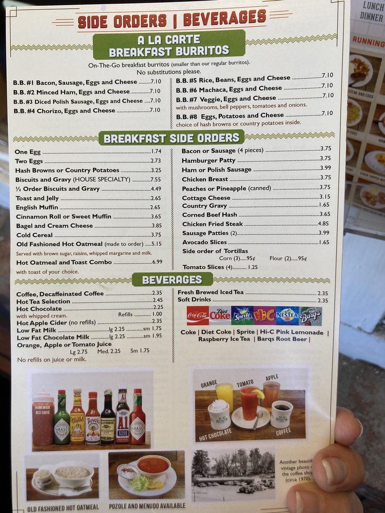 Menu at Old Country Coffee Shop restaurant, Running Springs
