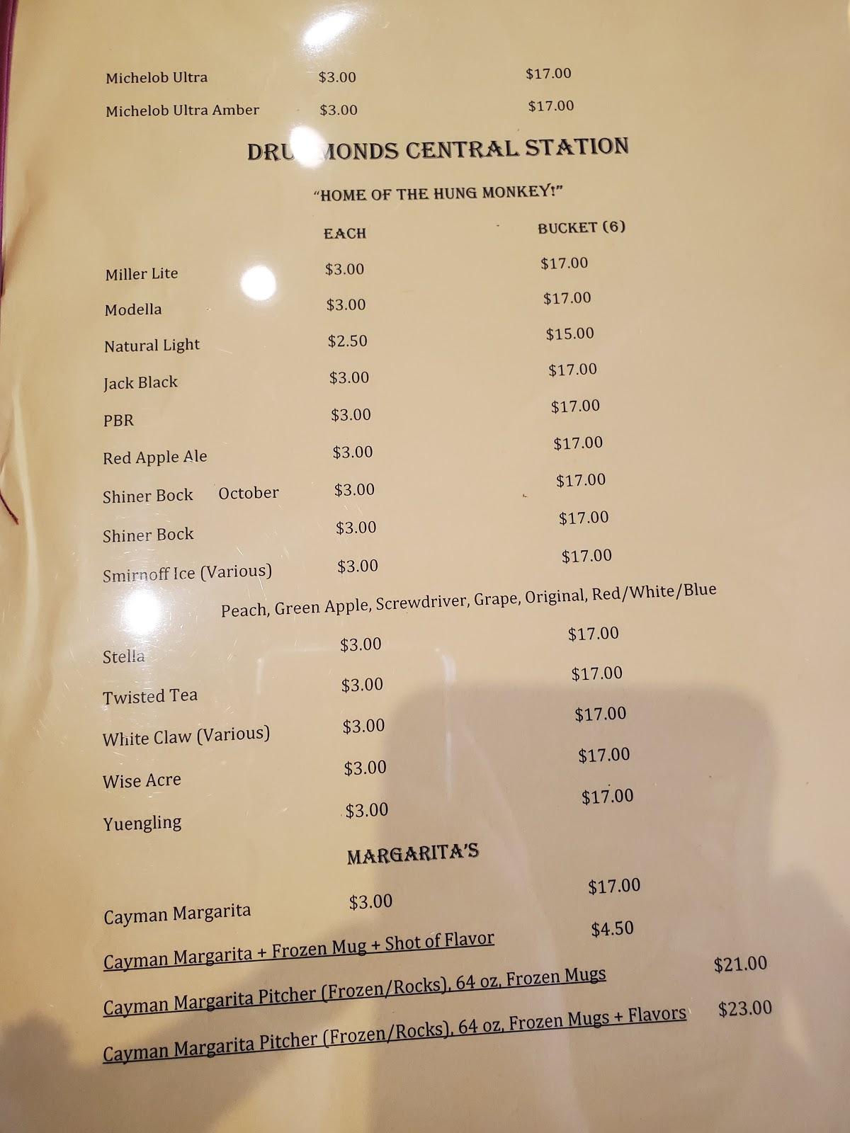 Menu at Central Station Cafe, Central