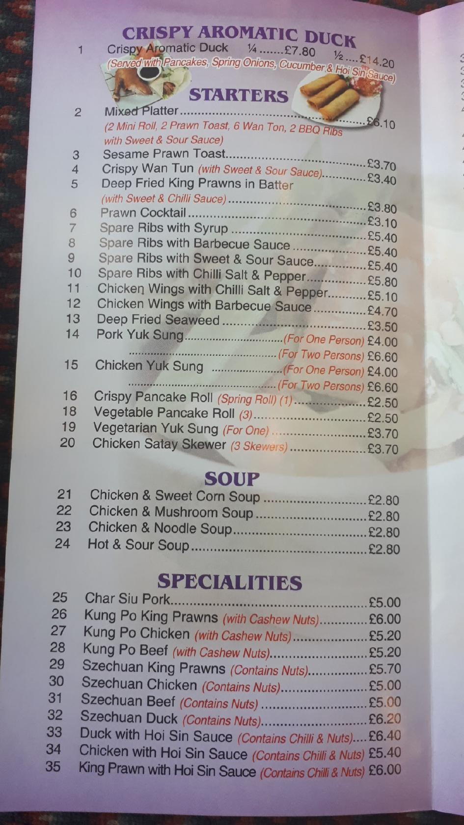 Menu at China King restaurant, Burton upon Trent, 21 Main St