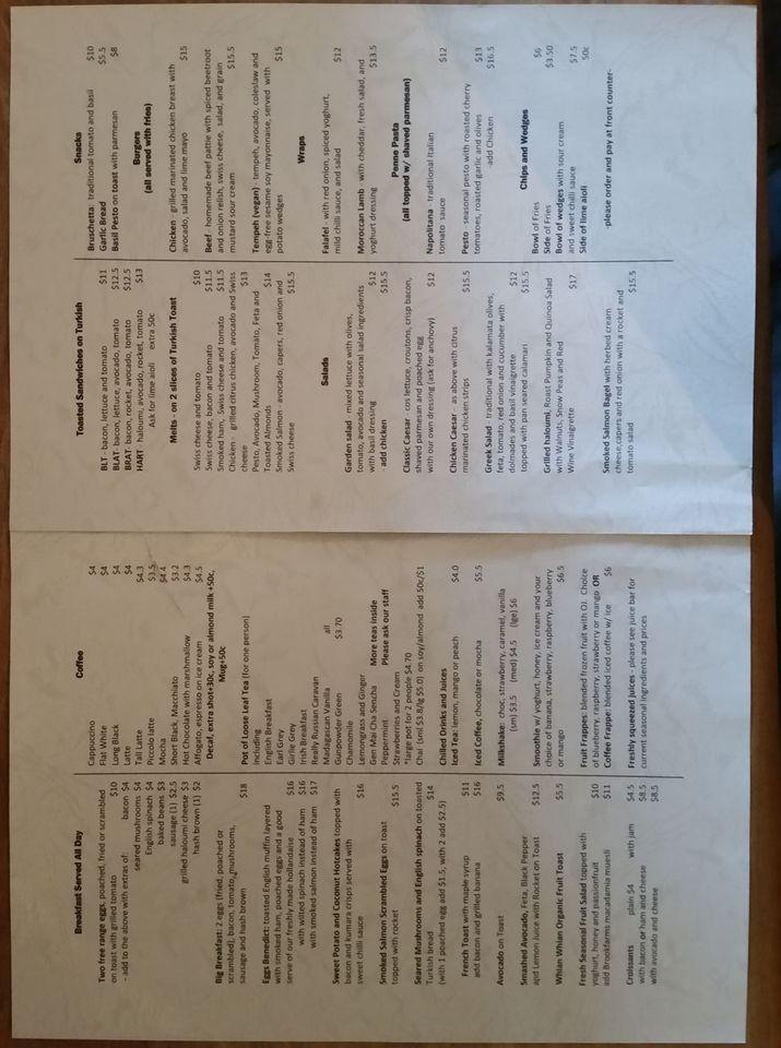 Menu at Dragonfly Cafe, Lismore