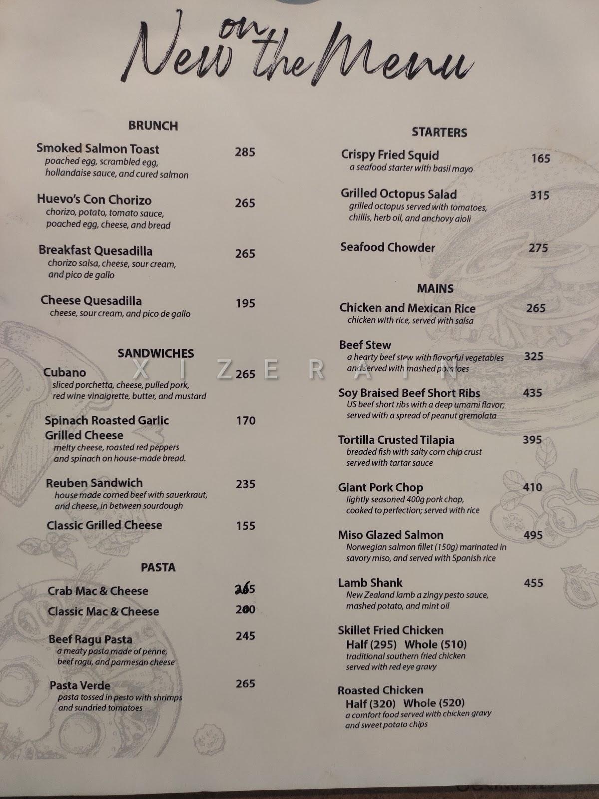 Menu at East Bite restaurant, Bacolod, BS Aquino Drive